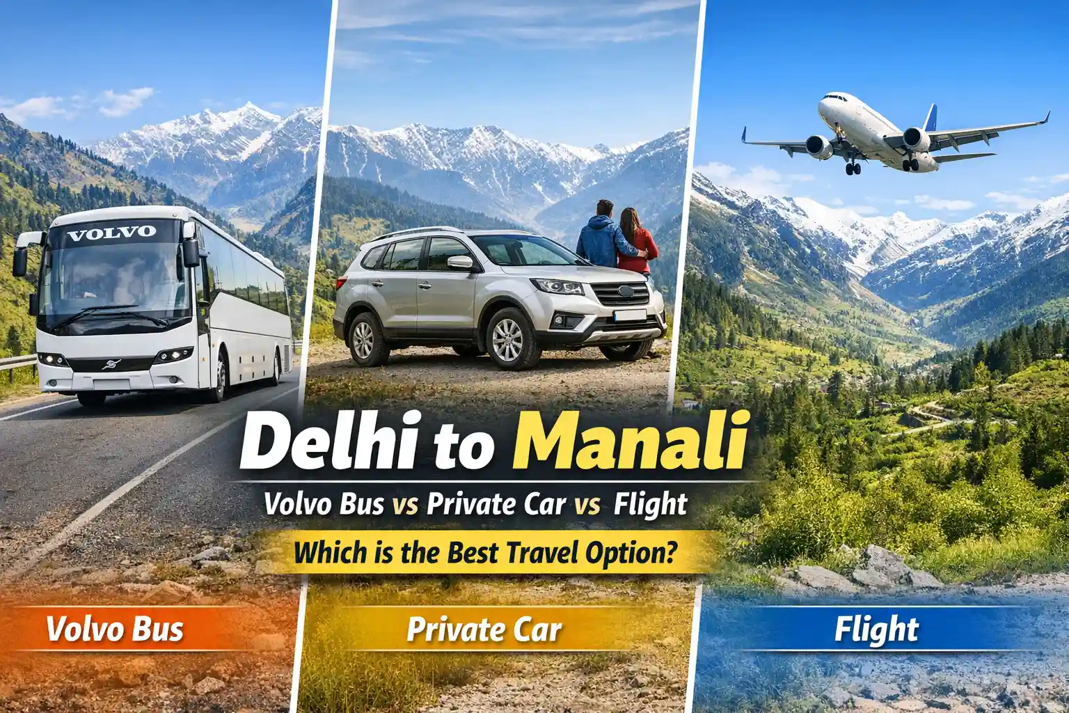 Delhi to Manali Travel Options: Volvo Bus vs Private Car vs Flight